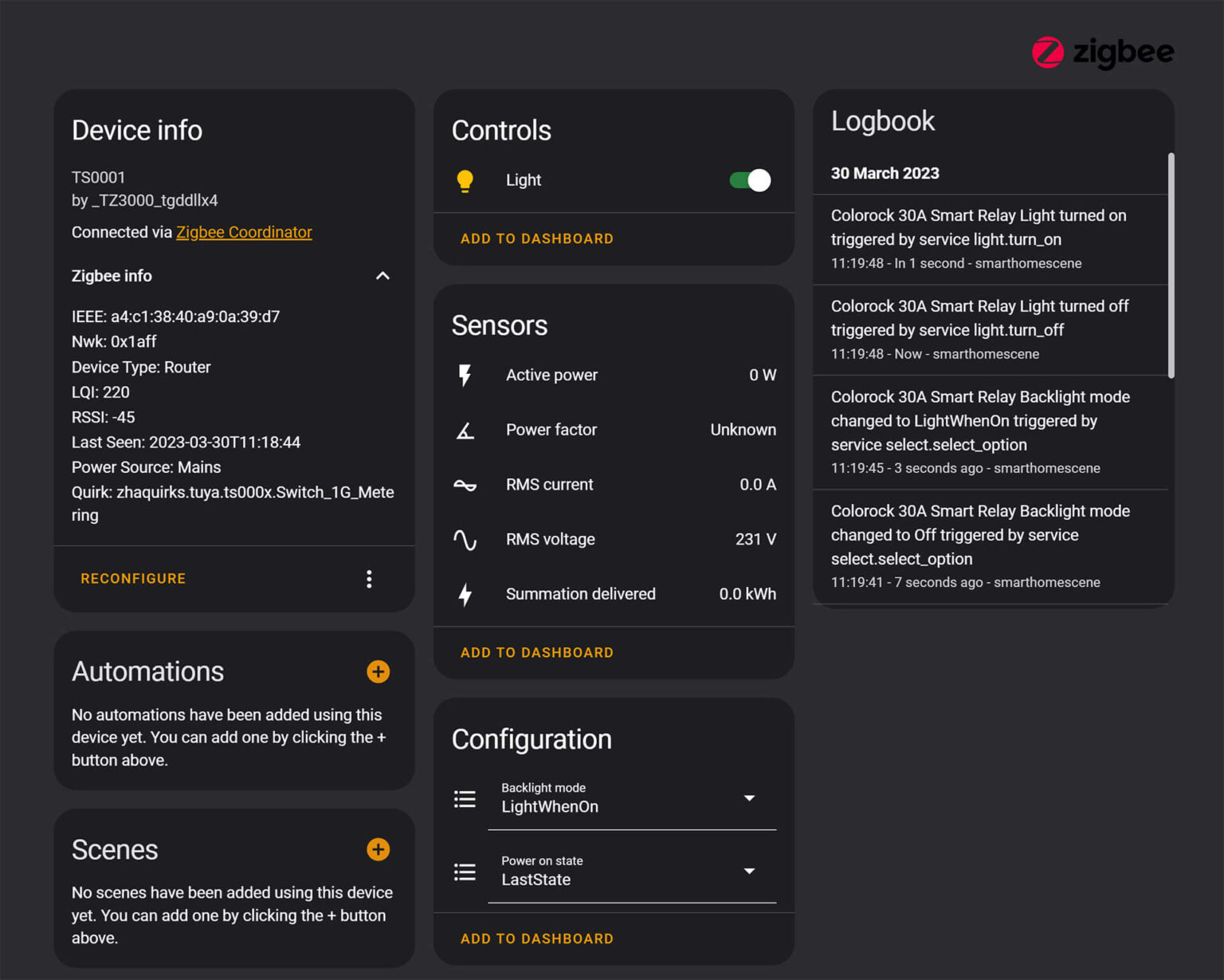 High Power Zigbee Relay with Energy Monitoring - SmartHomeScene